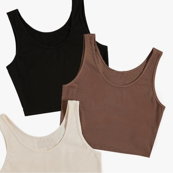Tops | Womens 3 Pack Tank Top Round Neck Crop Ribbed Crop ...